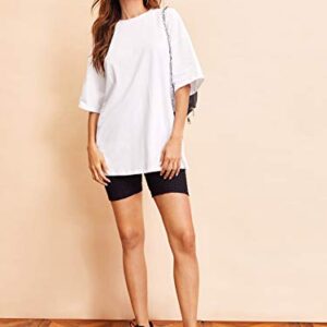 Verdusa Women's Casual Basic Round Neck Half Sleeve Oversized Tunic Tee Shirt White L