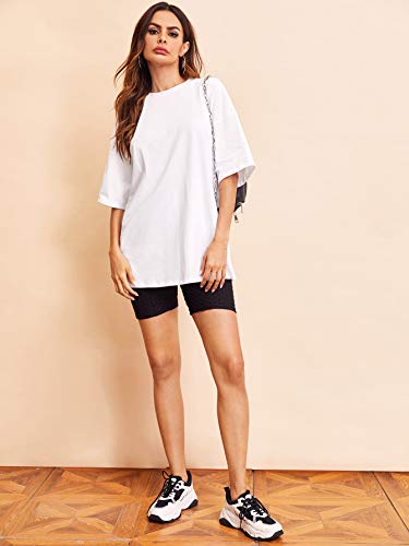 Verdusa Women's Casual Basic Round Neck Half Sleeve Oversized Tunic Tee Shirt White L