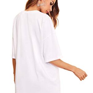 Verdusa Women's Casual Basic Round Neck Half Sleeve Oversized Tunic Tee Shirt White L