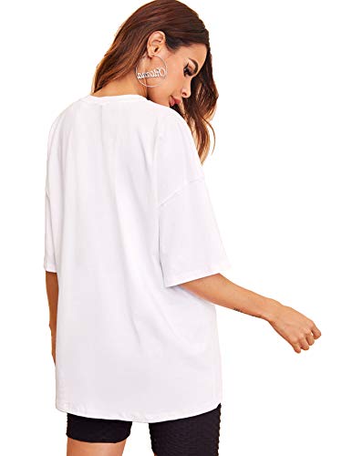 Verdusa Women's Casual Basic Round Neck Half Sleeve Oversized Tunic Tee Shirt White L