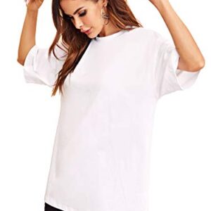 Verdusa Women's Casual Basic Round Neck Half Sleeve Oversized Tunic Tee Shirt White L