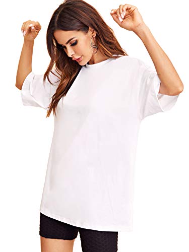 Verdusa Women's Casual Basic Round Neck Half Sleeve Oversized Tunic Tee Shirt White L