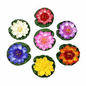 xizhi 7 pcs artificial floating foam lotus flower with water lily pad, floating artificial lotus flowers decor floating pond decor home decoration