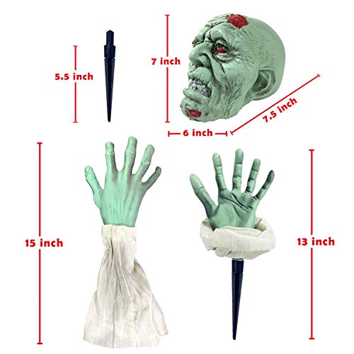 Heyzeibo Halloween Decorations - Halloween Realistic Zombie Face and Arms Lawn Stakes - Green Skeleton Bone Head and Hands Garden Yard Stakes for Haunted House Graveyard, Cemetery, Coffin Party