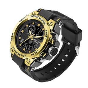 kxaito men's watches sports outdoor waterproof military watch date multi function tactics led alarm stopwatch (26_gold)