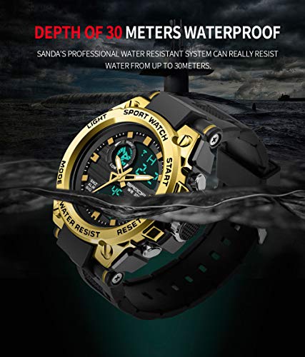 KXAITO Men's Watches Sports Outdoor Waterproof Military Watch Date Multi Function Tactics LED Alarm Stopwatch (26_Gold)