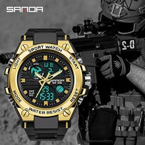 KXAITO Men's Watches Sports Outdoor Waterproof Military Watch Date Multi Function Tactics LED Alarm Stopwatch (26_Gold)