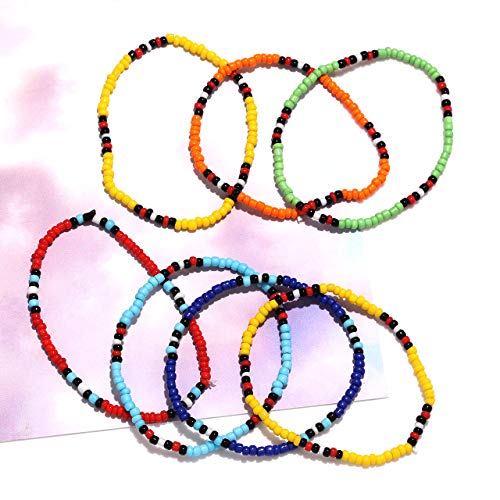 HEIDKRUEGER Seed Bead Stretch Bracelets Colorful Rainbow Tiny Beaded Stackable Vsco Bracelets Boho Summer Vacation Adjustable Bangle Bracelet for Women Girls 14Pcs