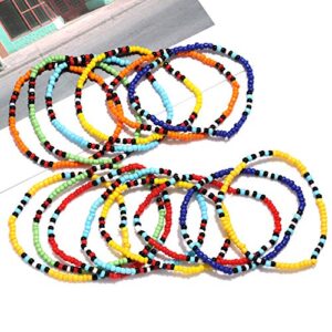 HEIDKRUEGER Seed Bead Stretch Bracelets Colorful Rainbow Tiny Beaded Stackable Vsco Bracelets Boho Summer Vacation Adjustable Bangle Bracelet for Women Girls 14Pcs