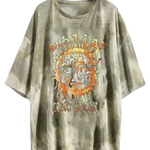 Fenxxxl Women's Short Sleeve Sun Oversized tee Graphic T Shirts Tie Dye Shirt Loose Casual Summer Tops Tunic F491-297-Green L