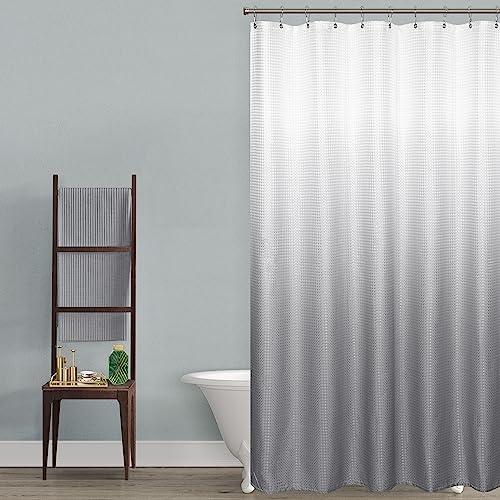 Grey and White Shower Curtains for Bathroom Modern Cool Ombre Pattern Simple Design Waterproof Waffle Cloth Fabric Polyester Shower Curtain Liner for Bath Hooks 72 Inch Extra Large Silver Light Gray