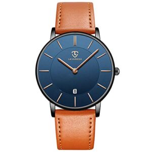 ben nevis watch, mens watch, minimalist fashion simple wrist watch analog date with leather strap orange blue