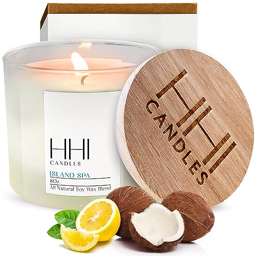 All-Natural Scented Soy Relaxation Candle | Island Spa Candle | A Fresh Blend of Eucalyptus and Citrus | Large Eight Ounce Single Wick Spa Candles | Long Burn time | HHI Candles