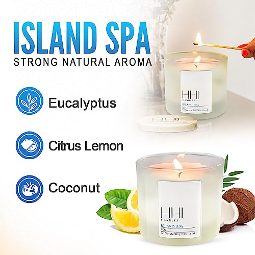 All-Natural Scented Soy Relaxation Candle | Island Spa Candle | A Fresh Blend of Eucalyptus and Citrus | Large Eight Ounce Single Wick Spa Candles | Long Burn time | HHI Candles