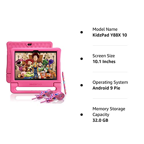 Dragon Touch KidzPad Y88X 10 Kids Tablets, 32GB, 10 inch Android Tablet, Tablet for Children, Parent Control, Preinstalled Kidoz with Shockproof Case, Straps and Stylus, 5G WiFi