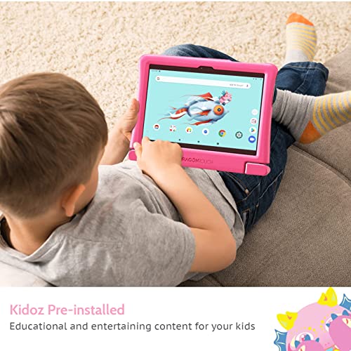 Dragon Touch KidzPad Y88X 10 Kids Tablets, 32GB, 10 inch Android Tablet, Tablet for Children, Parent Control, Preinstalled Kidoz with Shockproof Case, Straps and Stylus, 5G WiFi