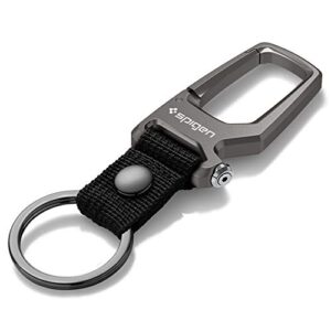 spigen carabiner key ring clip, car keychain clip, bottle opener key chain ring for men and women - gunmetal