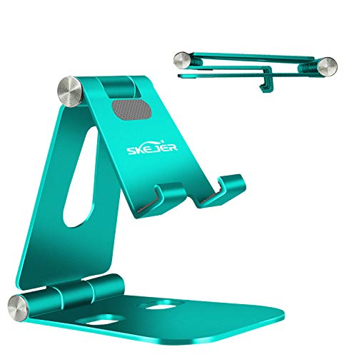 SKEJER Fully Foldable Cell Phone Stand Holder for Desk Adjustable iPhone Stand Aluminum Compatible with 4"-10" Phone/Kindle/Tablet/iPad/iPhone - Spearmint Green