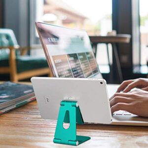 SKEJER Fully Foldable Cell Phone Stand Holder for Desk Adjustable iPhone Stand Aluminum Compatible with 4"-10" Phone/Kindle/Tablet/iPad/iPhone - Spearmint Green