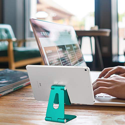 SKEJER Fully Foldable Cell Phone Stand Holder for Desk Adjustable iPhone Stand Aluminum Compatible with 4"-10" Phone/Kindle/Tablet/iPad/iPhone - Spearmint Green