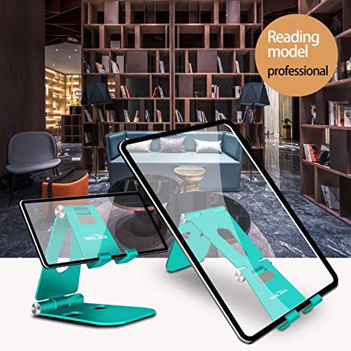 SKEJER Fully Foldable Cell Phone Stand Holder for Desk Adjustable iPhone Stand Aluminum Compatible with 4"-10" Phone/Kindle/Tablet/iPad/iPhone - Spearmint Green