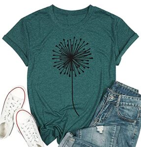 bealatt dandelion graphic tees for women make a wish t shirt women's flower graphic tee tops summer cute short sleeve shirt o neck blouse tops workout shirts (green, m)