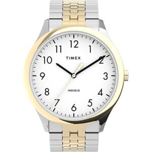 timex men's modern easy reader 40mm watch – two-tone case white dial with expansion band