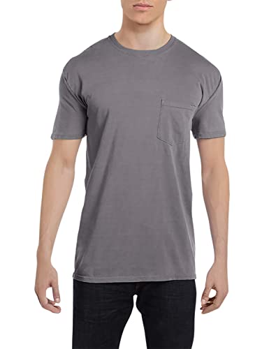 Comfort Colors Men's Adult Short Sleeve Pocket Tee, Style 6030 (Large, Granite)