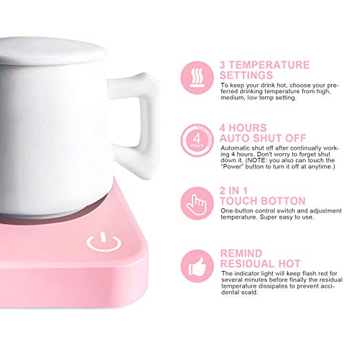 Smart Mug Warmer, ANBANGLIN Coffee Mug Warmer for Desk with Auto Shut Off, Coffee Cup Warmer for Coffee Milk Tea, Candle Warmer (Pink-NO Mug)