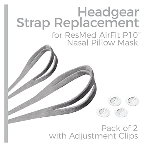 Headgear Strap Replacement for ResMed AirFit P10™ Nasal Pillow CPAP Mask by Snugell™ | Grey Color | Pack of Two| Four Adjustment Clips| Durable Premium Nylon Material | Maximum Adaptability & Comfort