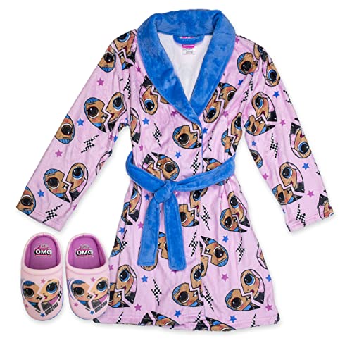 L.O.L. Surprise! OMG Robe with Slippers,LOL OMG Bathrobe Pajama Set,Girls size 4/5