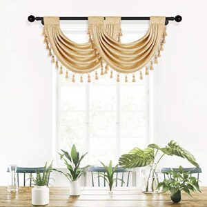 elkca thick chenille waterfall swag valances for living room gold valance window curtains for kitchen,pack of 2 (gold, 30" w x 22" l)