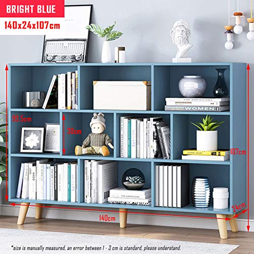 IOTXY Wooden Open Shelf Bookcase - 3-Tier Floor Standing Display Cabinet Rack with Legs, 10 Cubes Bookshelf, Bright Blue