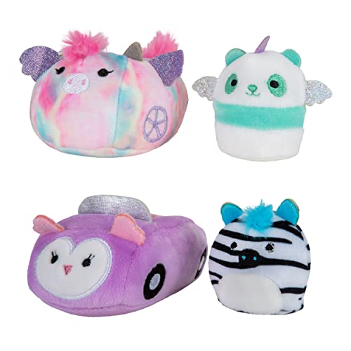 Squishville by Squishmallows Felicia in Carriage & Zeke in Car, Two 2” Soft Mini-Squishmallow Pandacorn and Zebra Plush, Plush Carriage and Car Vehicles, Irresistibly Soft Colorful Plush