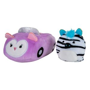 Squishville by Squishmallows Felicia in Carriage & Zeke in Car, Two 2” Soft Mini-Squishmallow Pandacorn and Zebra Plush, Plush Carriage and Car Vehicles, Irresistibly Soft Colorful Plush