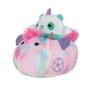 Squishville by Squishmallows Felicia in Carriage & Zeke in Car, Two 2” Soft Mini-Squishmallow Pandacorn and Zebra Plush, Plush Carriage and Car Vehicles, Irresistibly Soft Colorful Plush