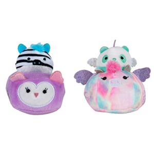 Squishville by Squishmallows Felicia in Carriage & Zeke in Car, Two 2” Soft Mini-Squishmallow Pandacorn and Zebra Plush, Plush Carriage and Car Vehicles, Irresistibly Soft Colorful Plush