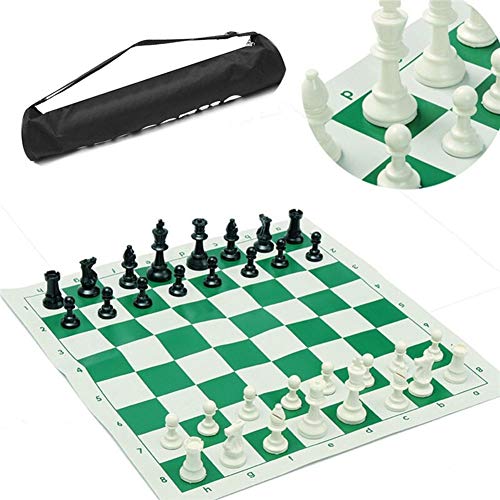 Traveling Portable Chess Traditional Chessboard Set for Tournament Club with Green Roll-up Board with Plastic Bag Chess Game Can Play Anytime Anywhere (Color : 38x8cm)