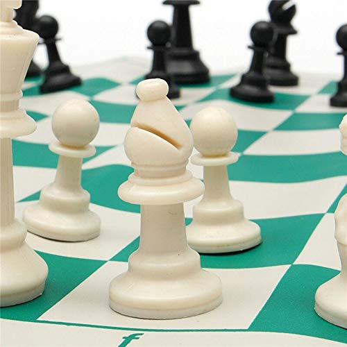 Traveling Portable Chess Traditional Chessboard Set for Tournament Club with Green Roll-up Board with Plastic Bag Chess Game Can Play Anytime Anywhere (Color : 38x8cm)