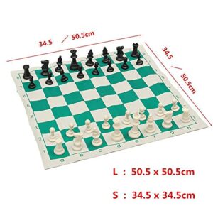 Traveling Portable Chess Traditional Chessboard Set for Tournament Club with Green Roll-up Board with Plastic Bag Chess Game Can Play Anytime Anywhere (Color : 38x8cm)