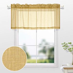 koufall gold valances for windows rod pocket semi sheer curtain toppers gold yellow mustard valance for living room bathroom fall decoration holiday decor kitchen 52 x 18 inch length