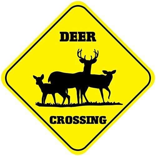 WAGSUO Deer Crossing Signs Square Funny Metal Signs for Home Decor Kids Room Gate Yard Sign Novelty Gifts 12"x12"