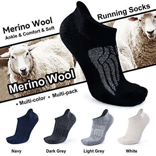 Busy Socks Hiking Socks Merino Wool for Men Women, No Show Merino Wool Dress Performance Support Athletic Cushion Tab Socks, Dark Grey, Large, 6 Pairs