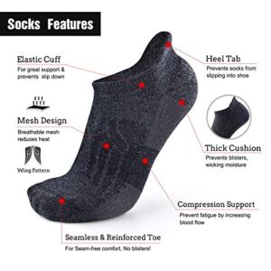 Busy Socks Hiking Socks Merino Wool for Men Women, No Show Merino Wool Dress Performance Support Athletic Cushion Tab Socks, Dark Grey, Large, 6 Pairs