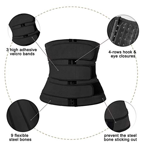 Dretasy Women Neoprene Corset Waist Trainer Workout Sauna Sweat Trimmer Cincher Belly Slimmer with 3 Belts for Weight Loss (Black Belly Belt, S)