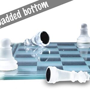 Gamie Glass Chess Set, Elegant Design - Durable Build - Fully Functional - 32 Frosted and Clear Pieces - Felted Bottoms - Easy to Carry - Reassuringly Stable (12 Inch)