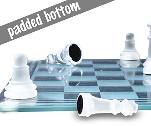 Gamie Glass Chess Set, Elegant Design - Durable Build - Fully Functional - 32 Frosted and Clear Pieces - Felted Bottoms - Easy to Carry - Reassuringly Stable (12 Inch)