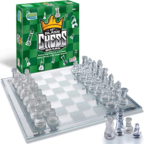 Gamie Glass Chess Set, Elegant Design - Durable Build - Fully Functional - 32 Frosted and Clear Pieces - Felted Bottoms - Easy to Carry - Reassuringly Stable (12 Inch)