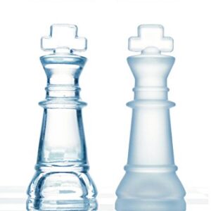 Gamie Glass Chess Set, Elegant Design - Durable Build - Fully Functional - 32 Frosted and Clear Pieces - Felted Bottoms - Easy to Carry - Reassuringly Stable (12 Inch)