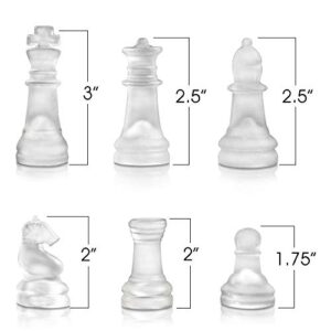 Gamie Glass Chess Set, Elegant Design - Durable Build - Fully Functional - 32 Frosted and Clear Pieces - Felted Bottoms - Easy to Carry - Reassuringly Stable (12 Inch)